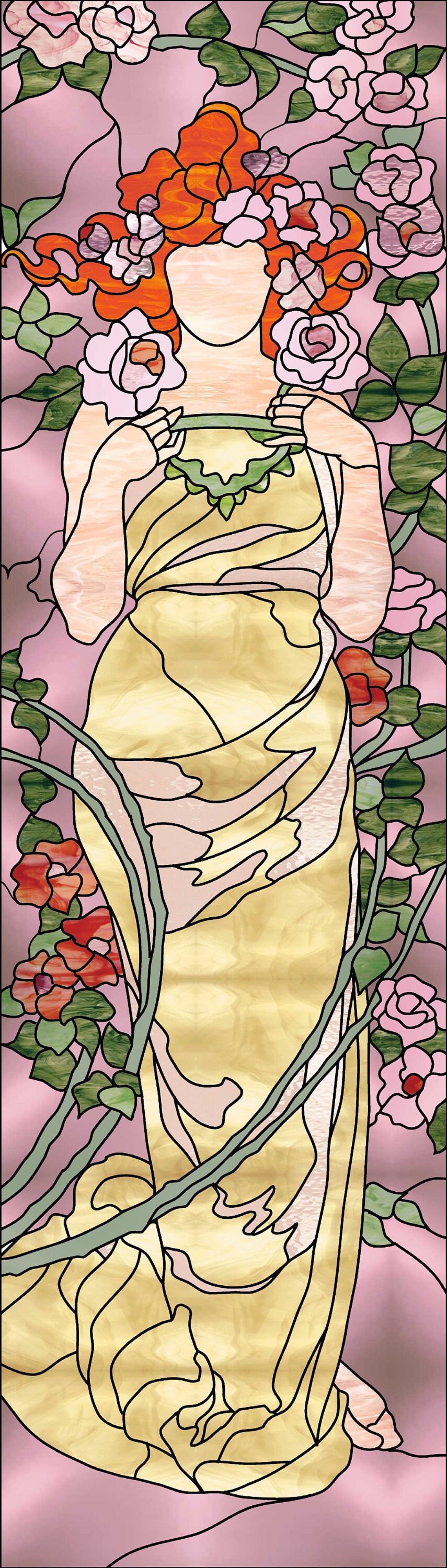 Stained Glass Pattern - Mucha Roses - Etsy