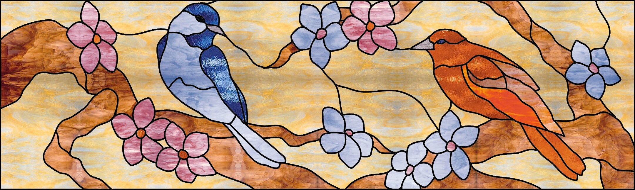 Stained Glass Pattern - Dogwood Flowers and Birds - Etsy