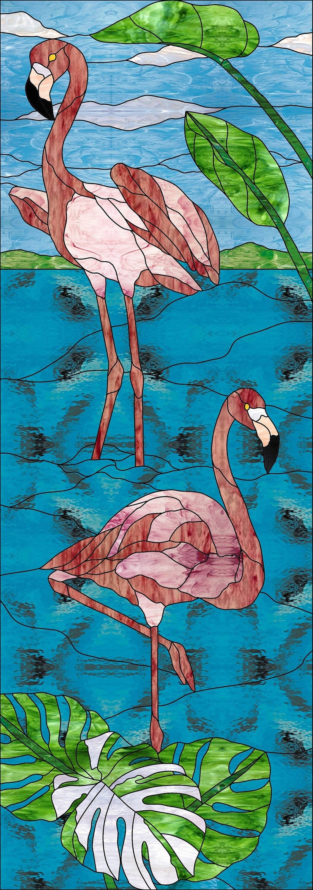 Stained Glass Pattern - Flamingos - Etsy