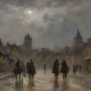 Medieval Knights on Horses Impressionism Painting Style Original ...