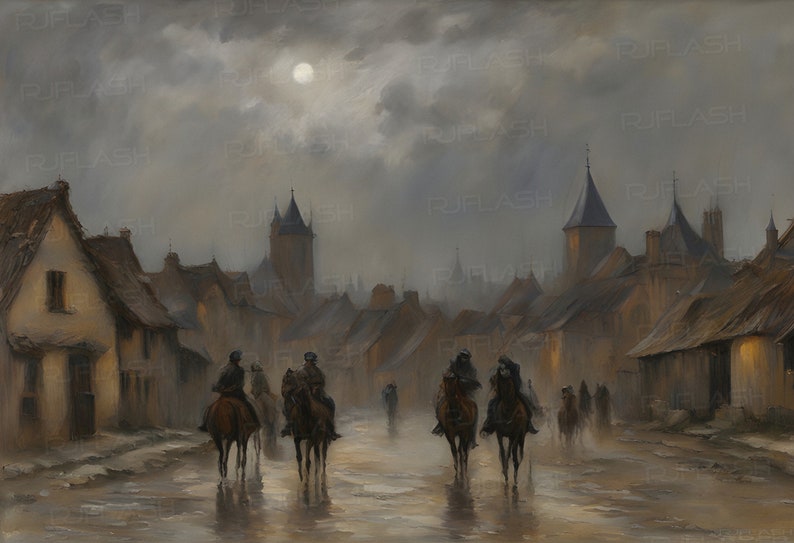 Medieval Knights on Horses Impressionism Painting Style Original ...