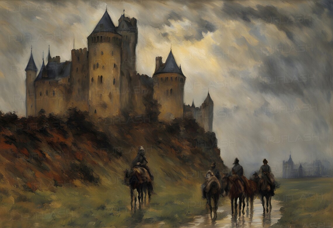 Medieval Knights on Horses Impressionism Painting Style Original ...