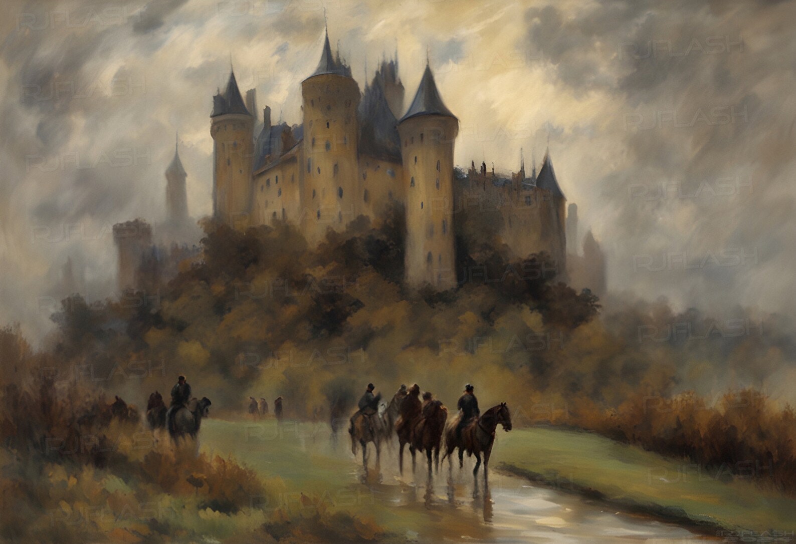 Medieval Knights on Horses Impressionism Painting Style Original ...