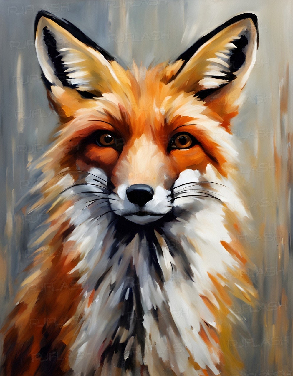 Red Fox in Forest Classic Oil Painting Style Digital File Download ...