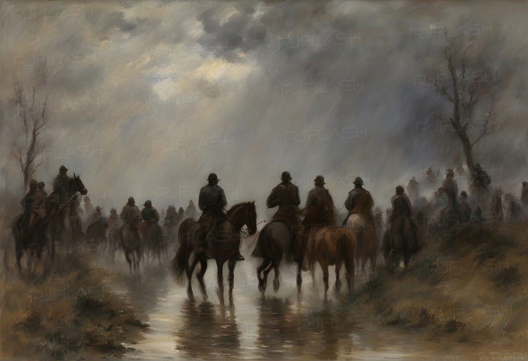 Medieval Knights on Horses Impressionism Painting Style Original ...