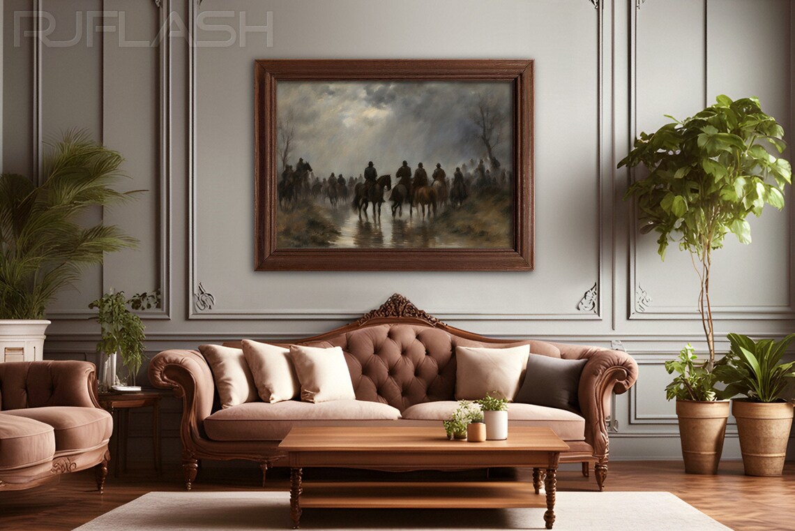 Medieval Knights on Horses Impressionism Painting Style Original ...