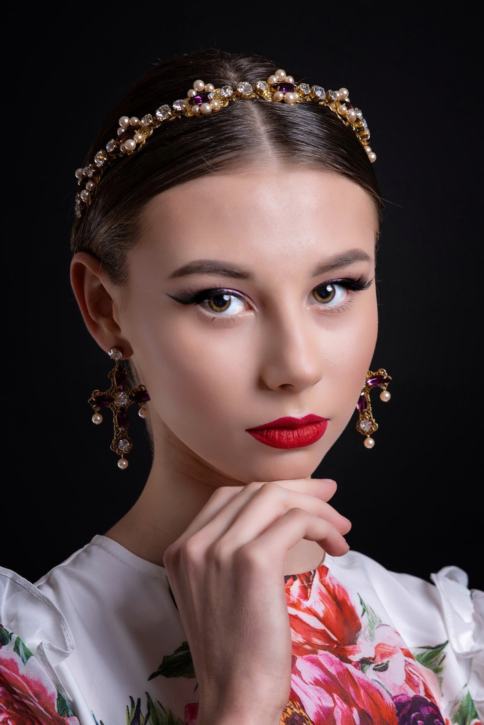 Baroque Black Crystal Tiara Dolce Vita Pearl Headband Embellished ...