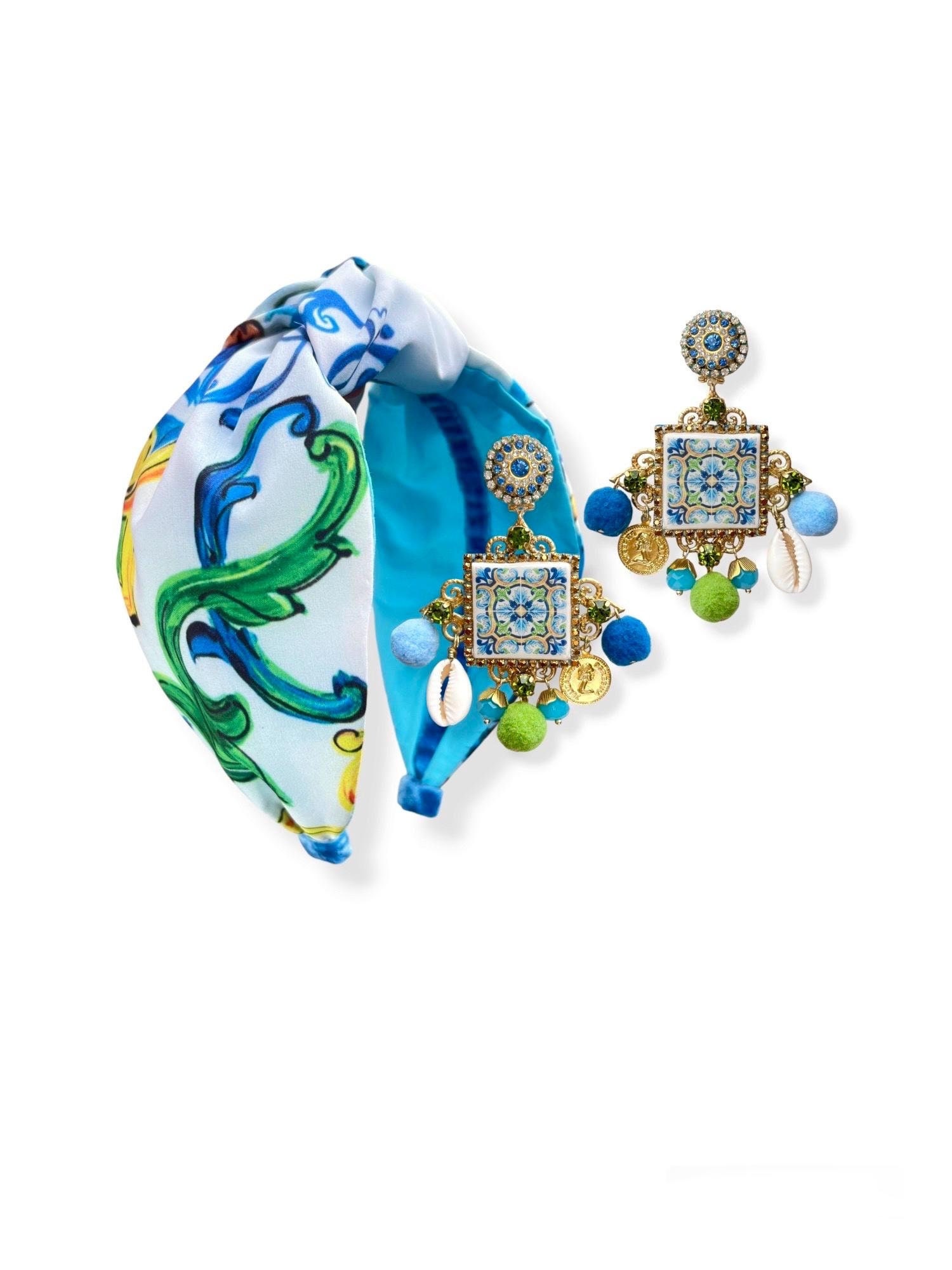 Sicilian Summer Jewelry Set Dolce Vita Fabric Headband Italian Majolica ...