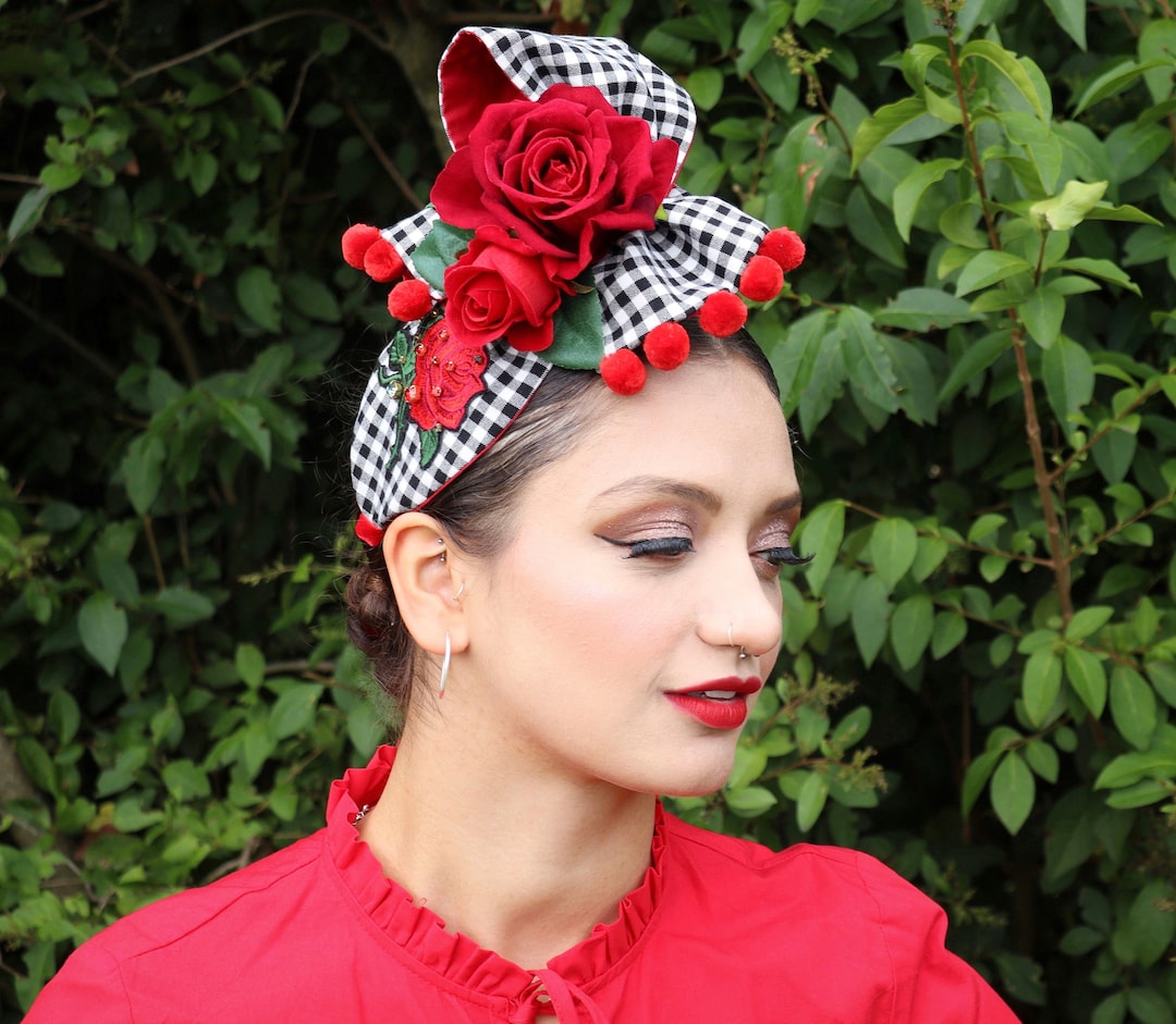 Red Roses Headband Turban Frida Khalo Flower Crown Mexican Party ...