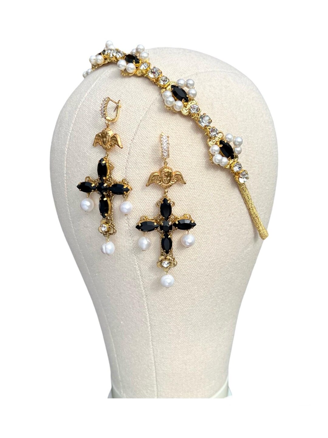 Baroque Headband for Women Dolce Vita Cross Earrings Black Crystal ...