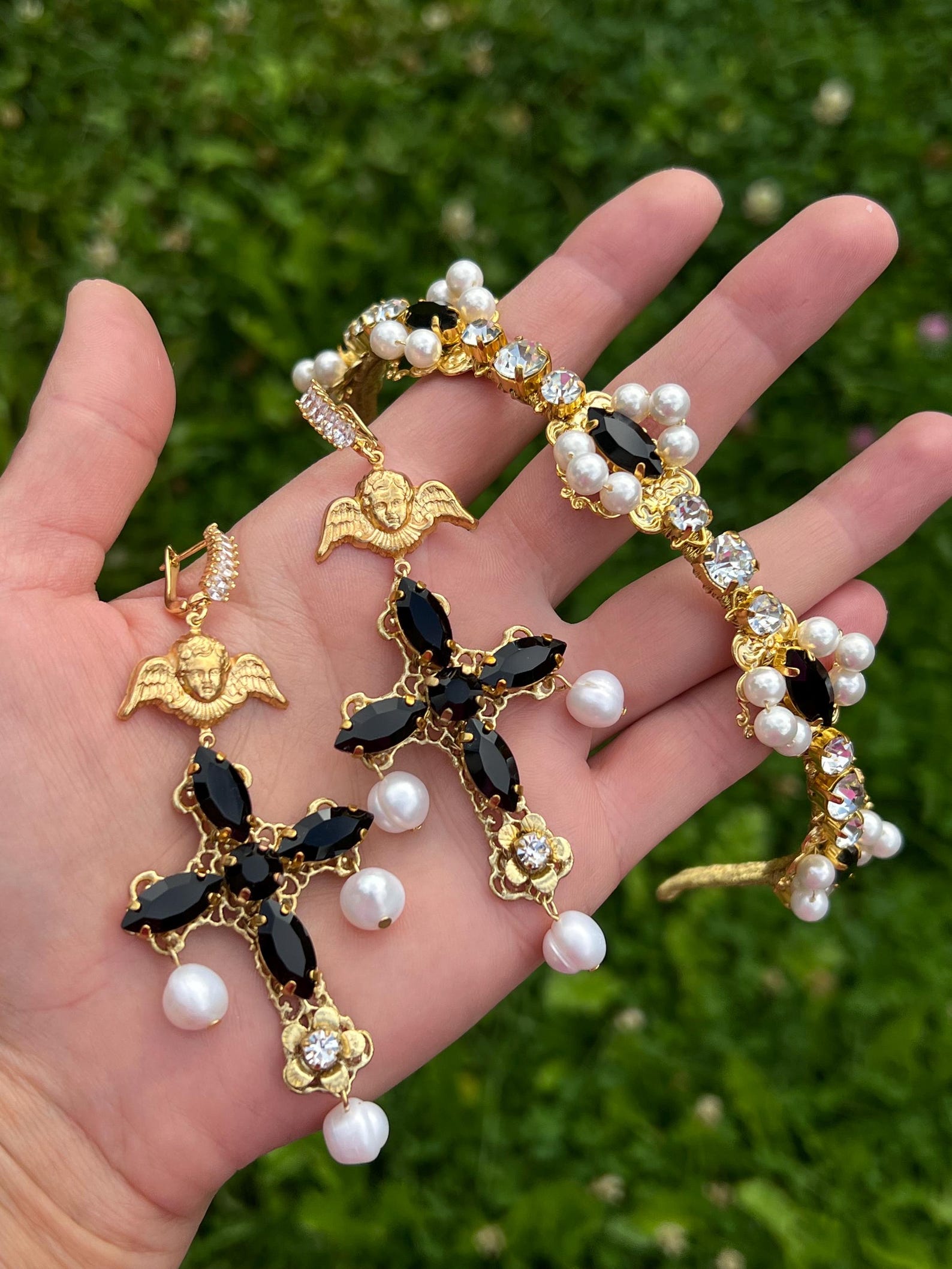 Baroque Headband for Women Dolce Vita Cross Earrings Black Crystal ...