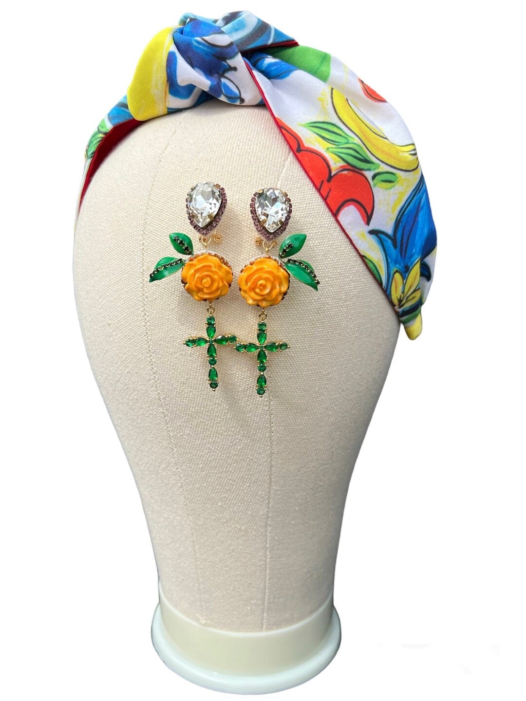 Sicilian Jewelry Set Emerald Crystal Cross Earrings Flower Accessories ...