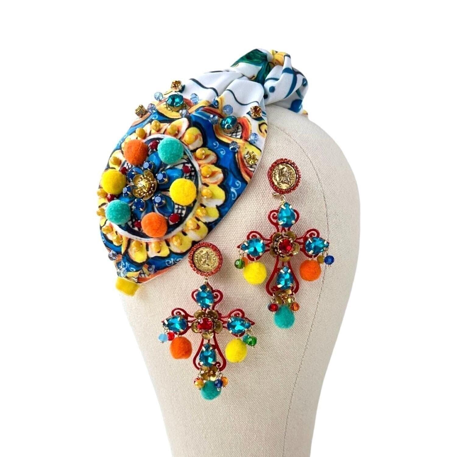 Sicilian Majolica Jewelry Set Top Knotted Turban Headband Dolce Vita ...