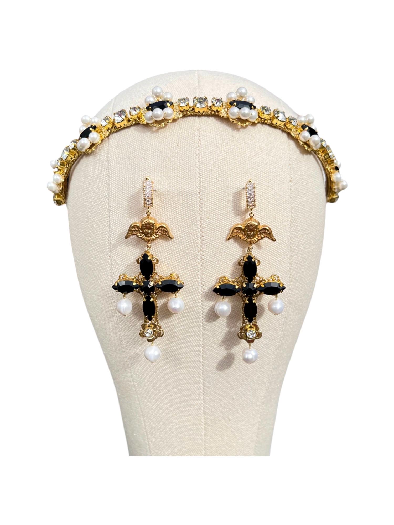 Baroque Headband for Women Dolce Vita Cross Earrings Black Crystal ...