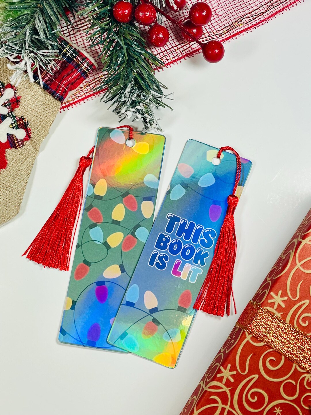 This Book is Lit Bookmark Holiday Bookmark Christmas Bookmark Lights ...