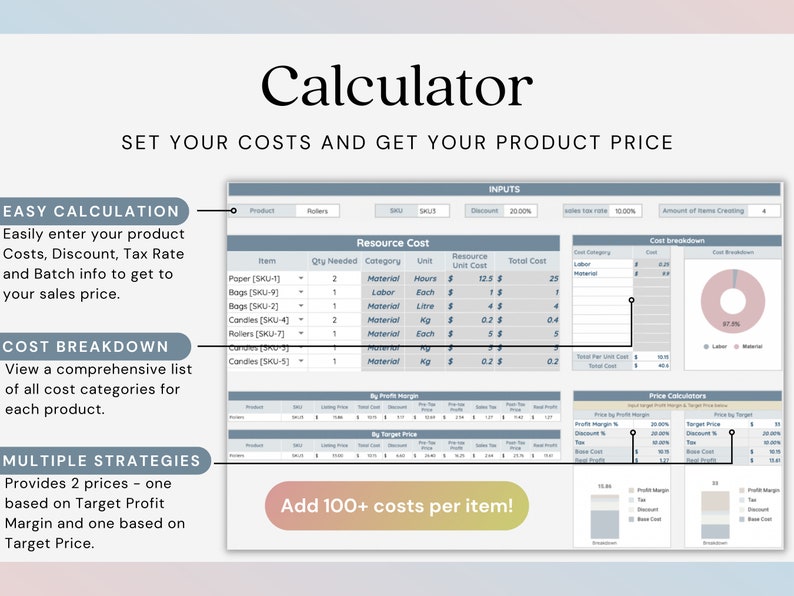 Product Pricing Calculator Spreadsheet | Small Business Pricing ...