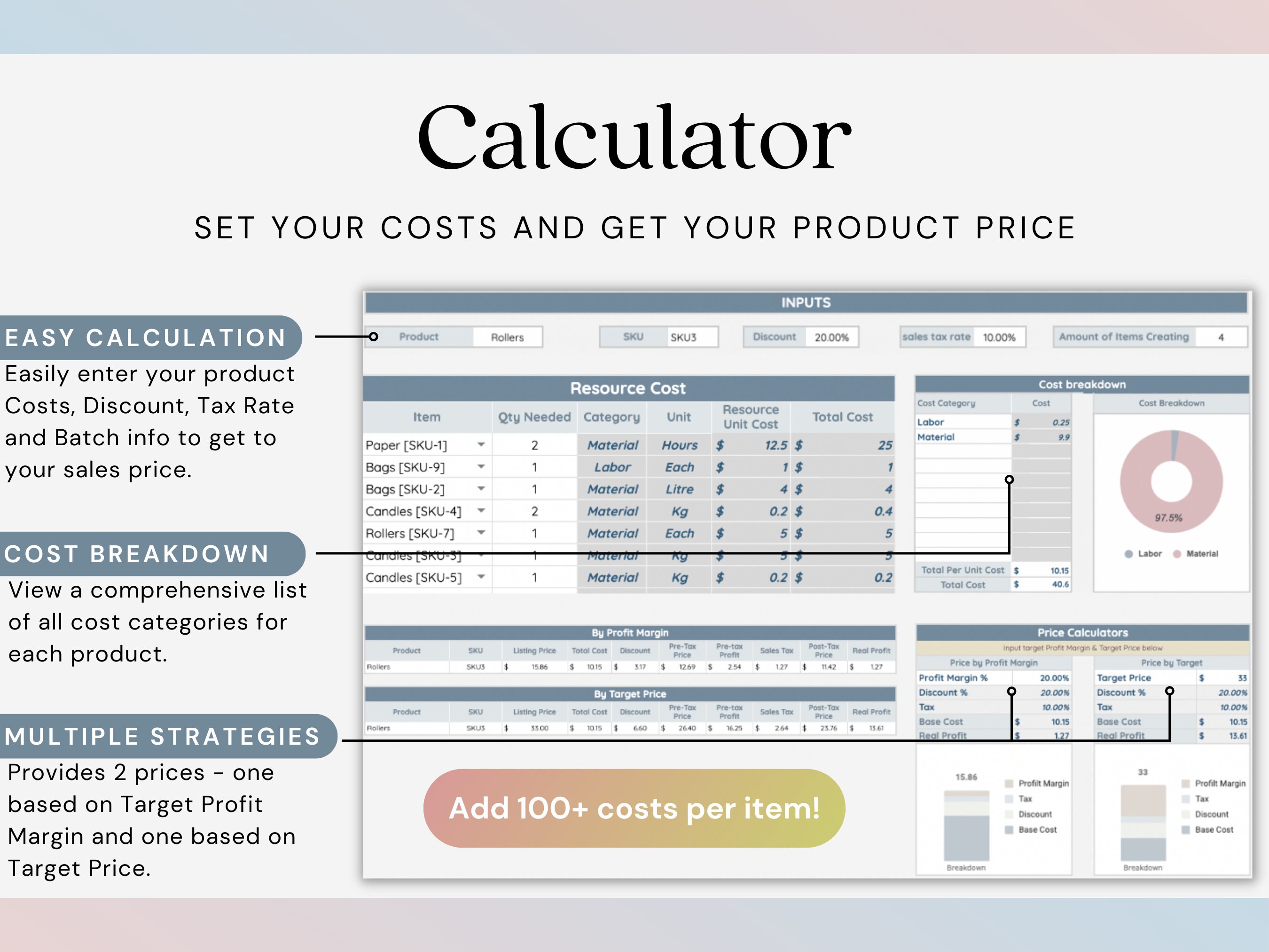 Product Pricing Calculator Spreadsheet | Small Business Pricing ...