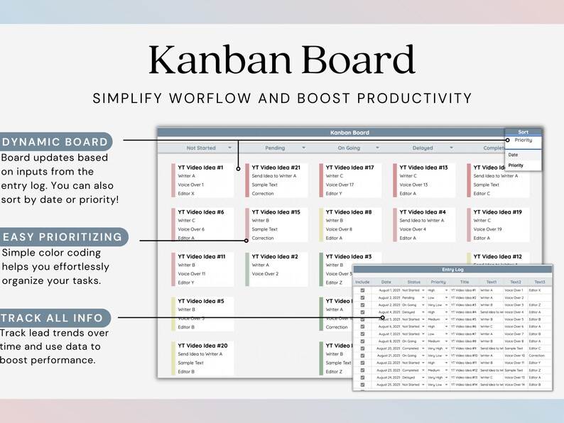 Kanban Board Project Management Template Task Tracker Project Planner And Manager Priority List