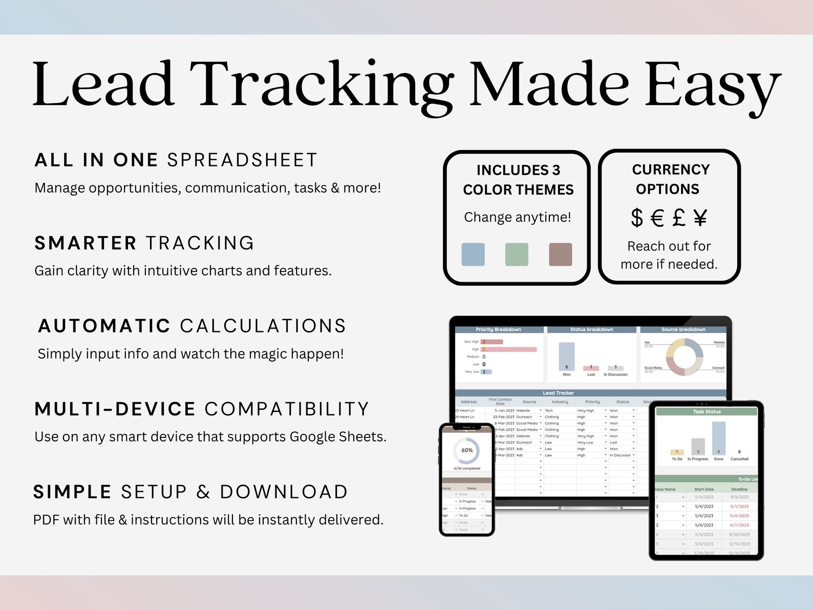 Lead Tracker Spreadsheet Small Business Lead Management Task Tracker ...