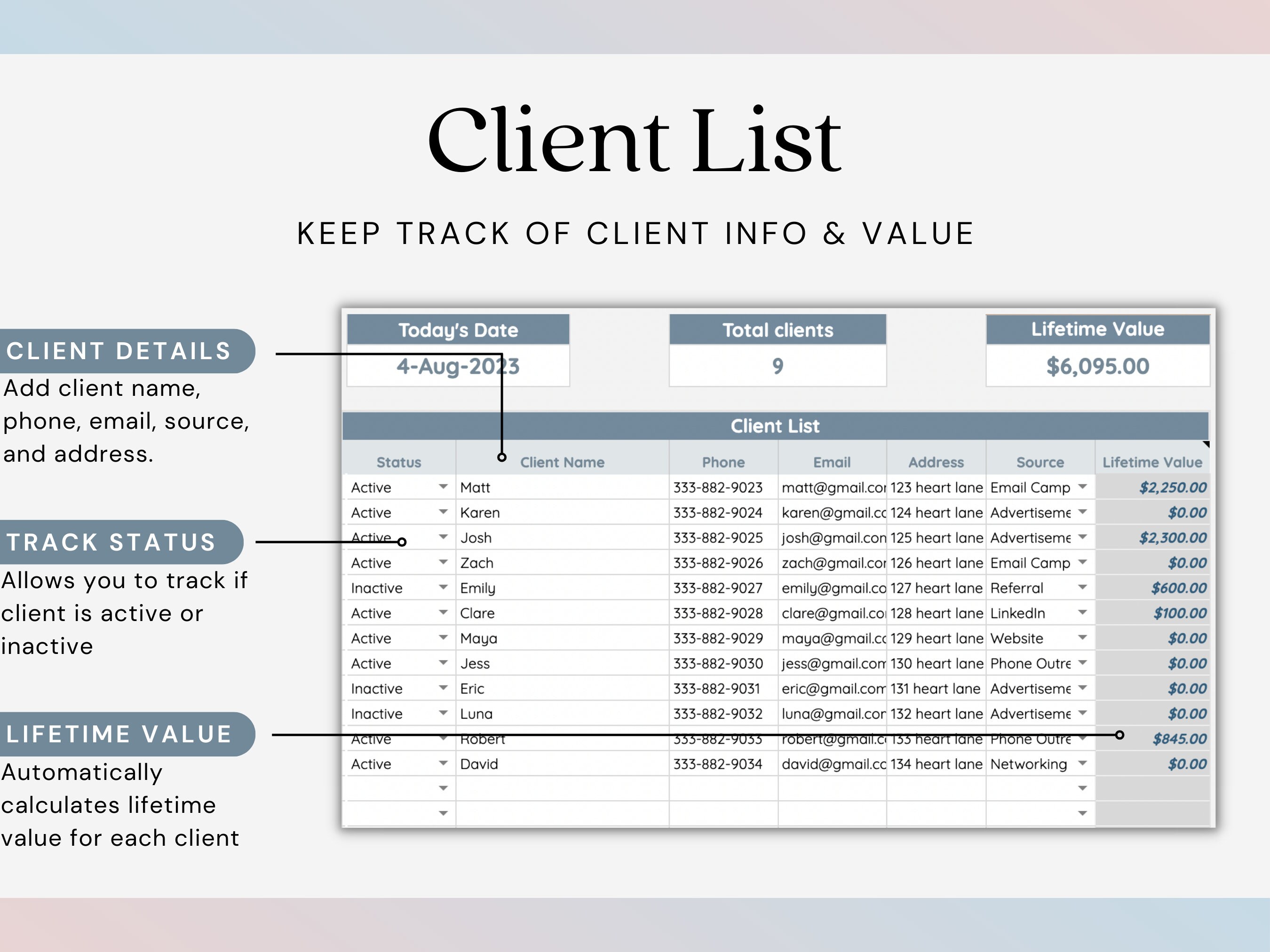 Client & Invoice Tracker Spreadsheet | Small Business Client Management ...