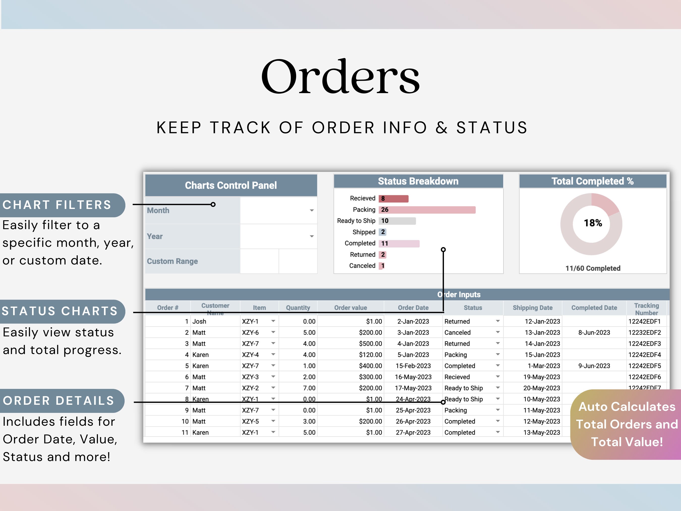 Order Tracker Spreadsheet Product Sales Manager Small Business Template ...