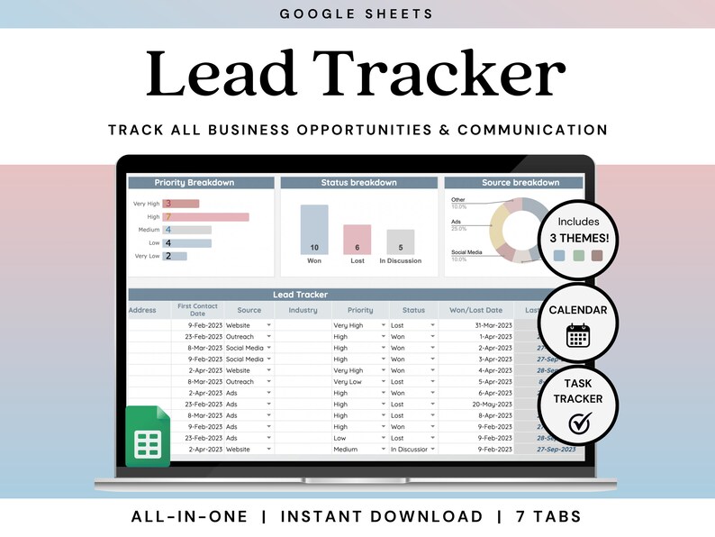 Lead Tracker Spreadsheet Small Business Lead Management Task Tracker ...