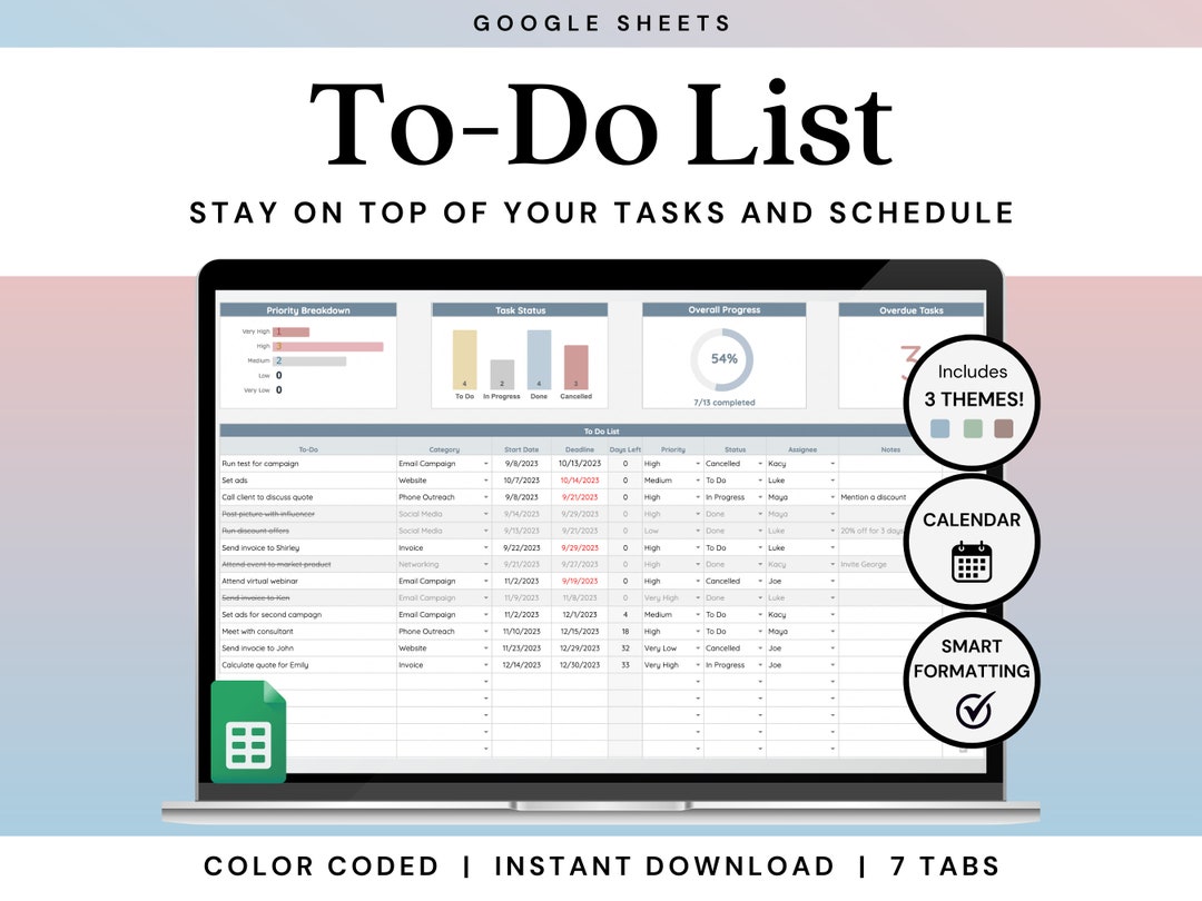 To Do List Spreadsheet | Task Tracker | Task Management Google Sheets ...