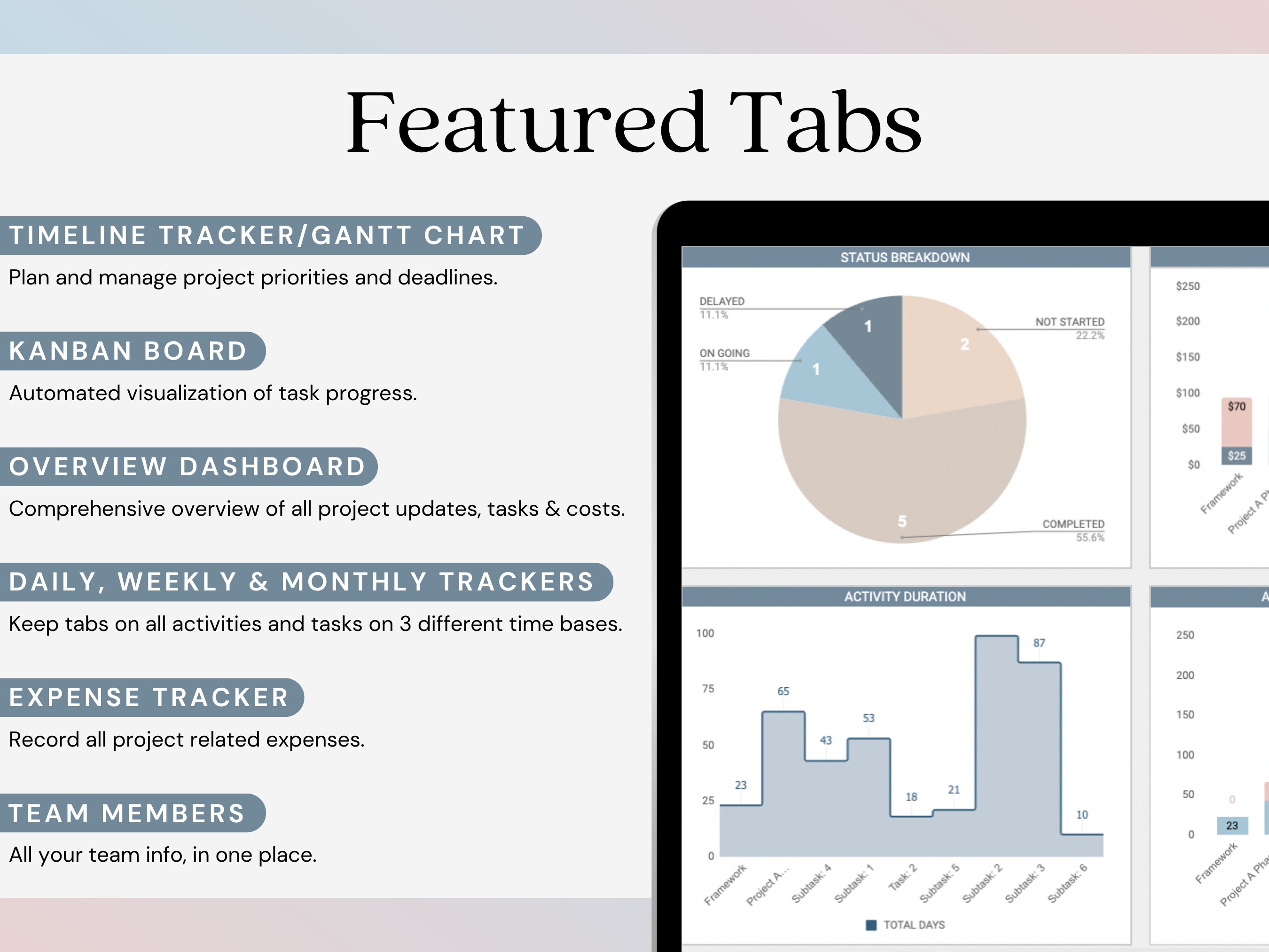 Project Management Template Project Activity Planner & Tracker Gantt ...