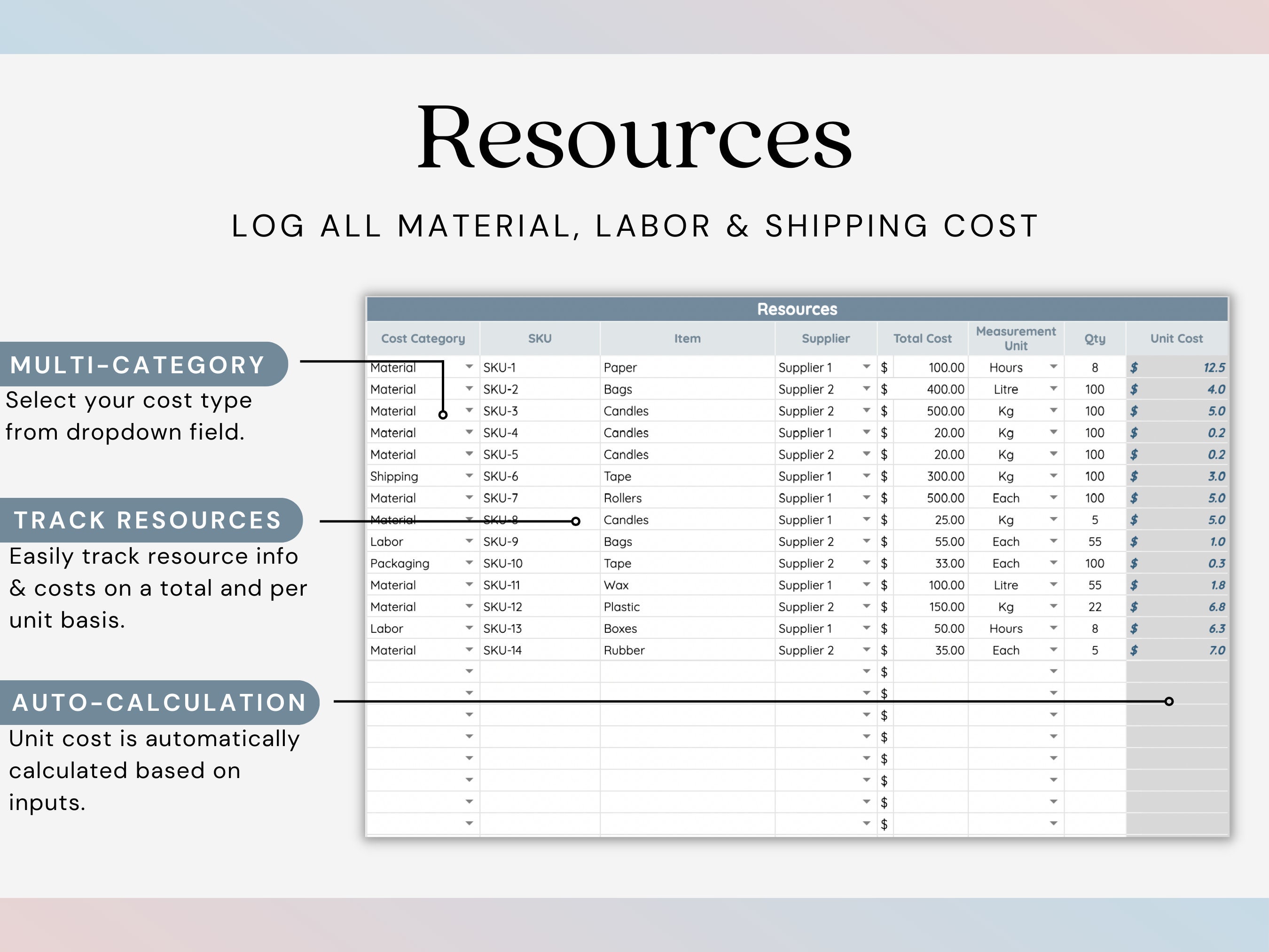 Product Pricing Calculator Spreadsheet | Small Business Pricing ...