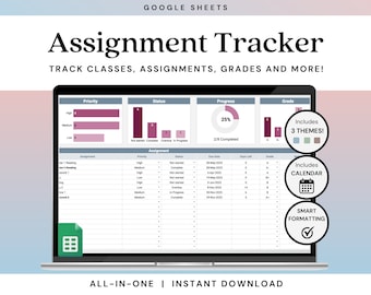 Assignment Tracker, Google Sheets, Spreadsheet, Homework Planner ...