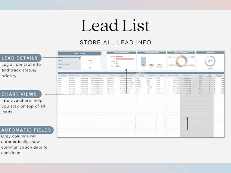 Lead Tracker Spreadsheet Small Business Lead Management Task Tracker ...