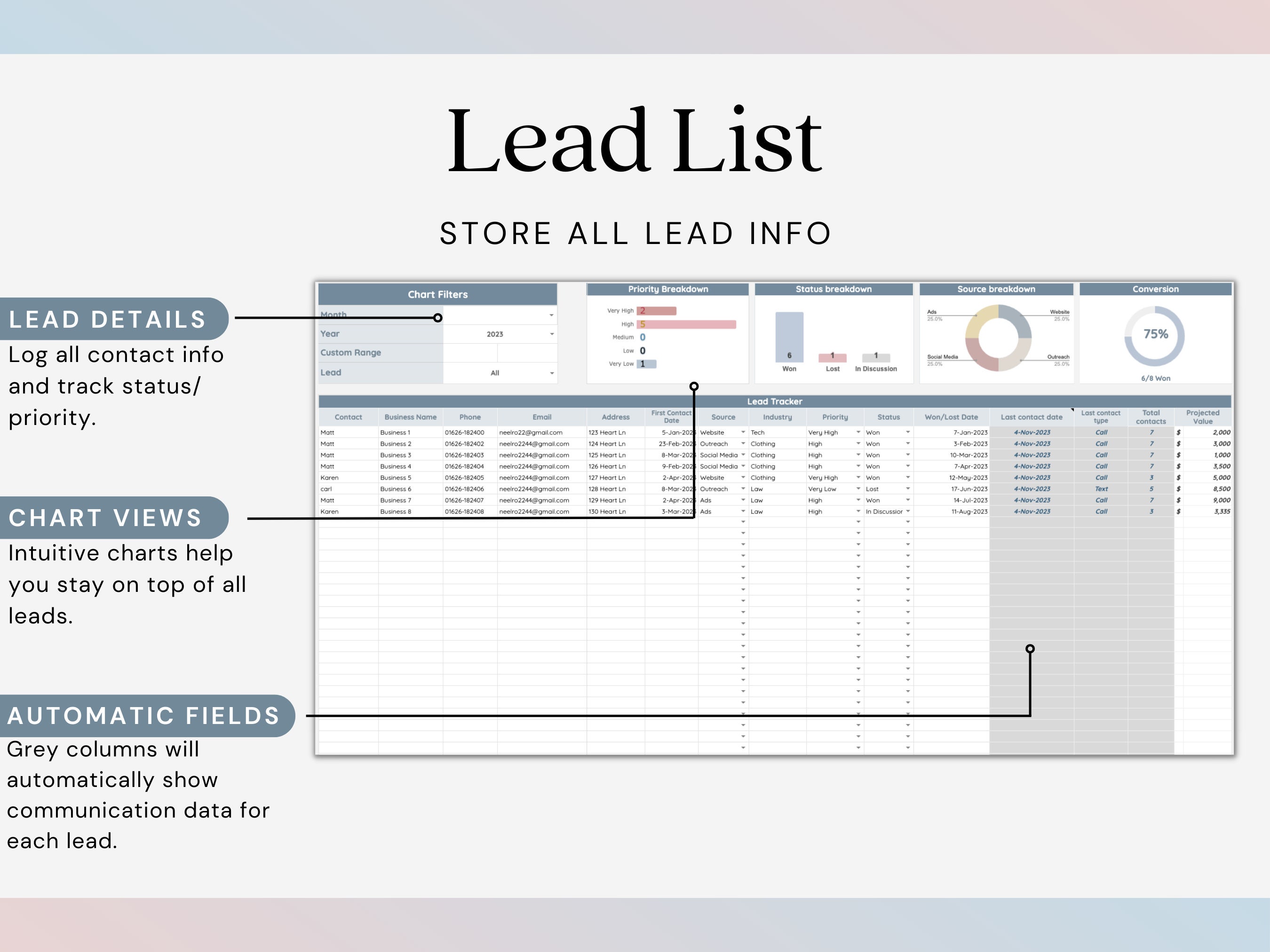 Lead Tracker Spreadsheet Small Business Lead Management Task Tracker ...