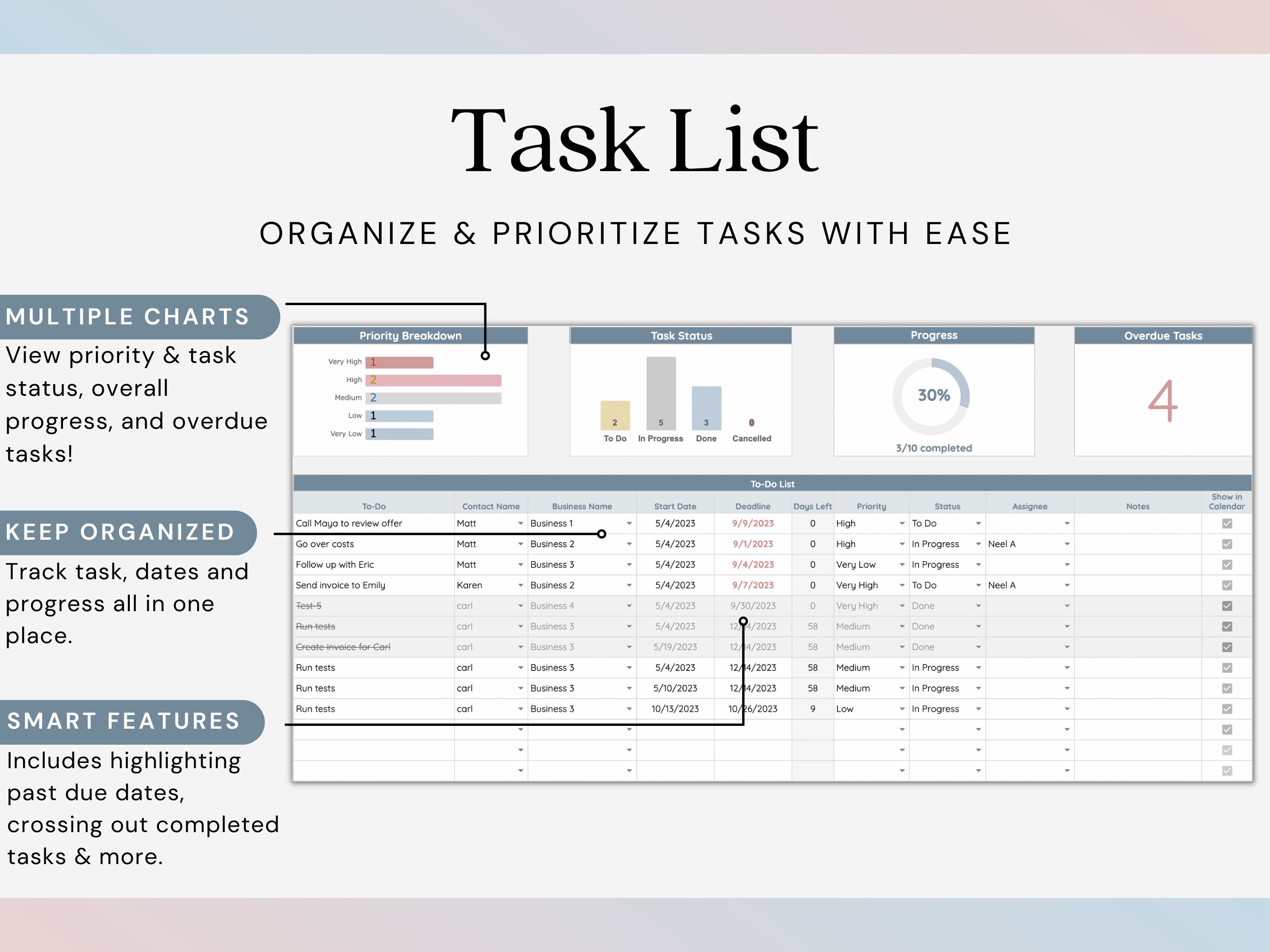 Lead Tracker Spreadsheet Small Business Lead Management Task Tracker ...