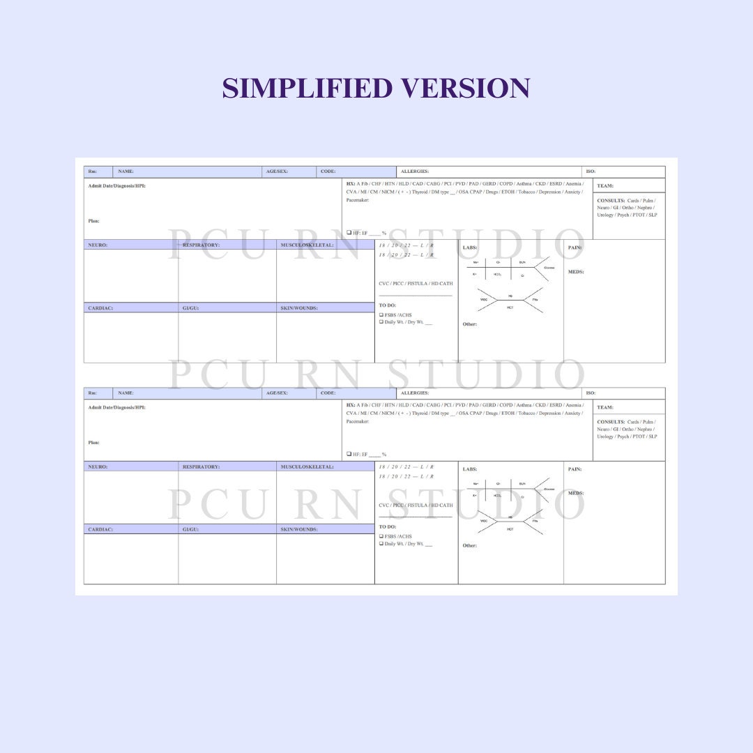 Nurse 4 Patient Report Sheet Brain for Telemetry, PCU Step-down, Med ...