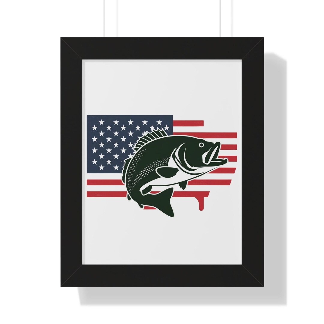 American Flag Bass Fish Poster, Vintage Fishing Decor, Sportsman Gift ...