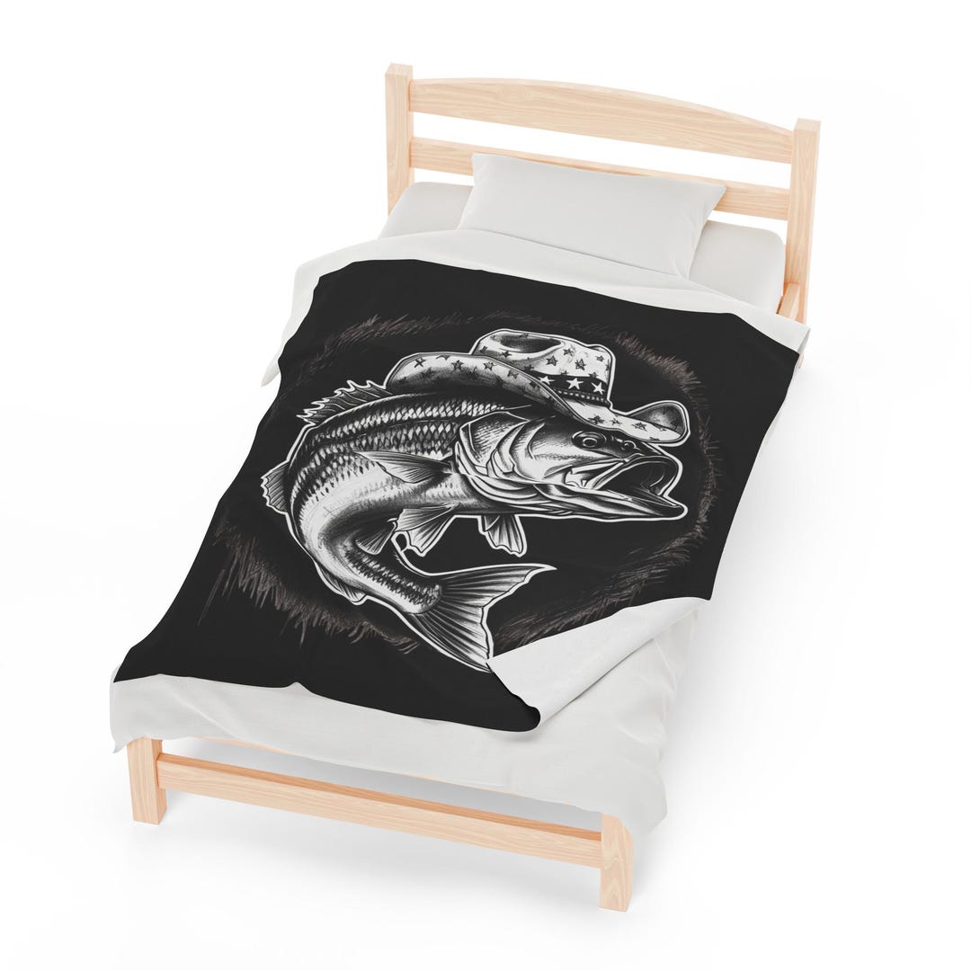 Cowboy Bass Fish Plush Blanket for Fishing Lovers, Cozy Throw for ...