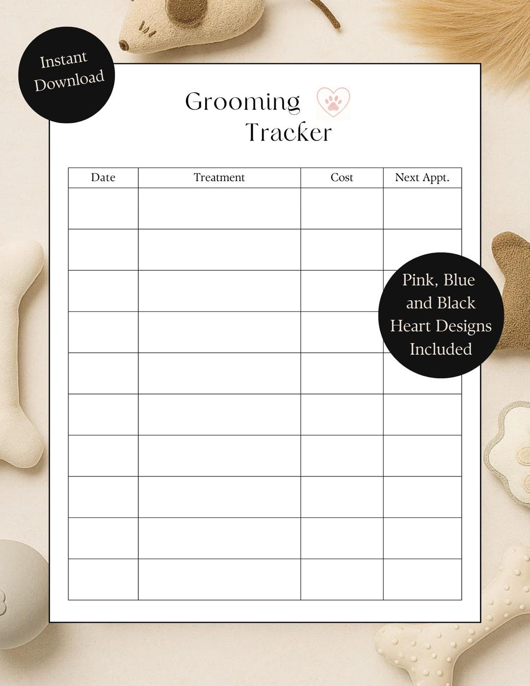Pet Grooming Tracker Printable – Dog or Cat Grooming Log – Pet Care ...