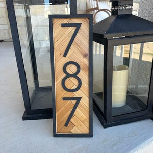 Handcrafted Cedar Address Sign: Modern Herringbone House Number Plaque ...