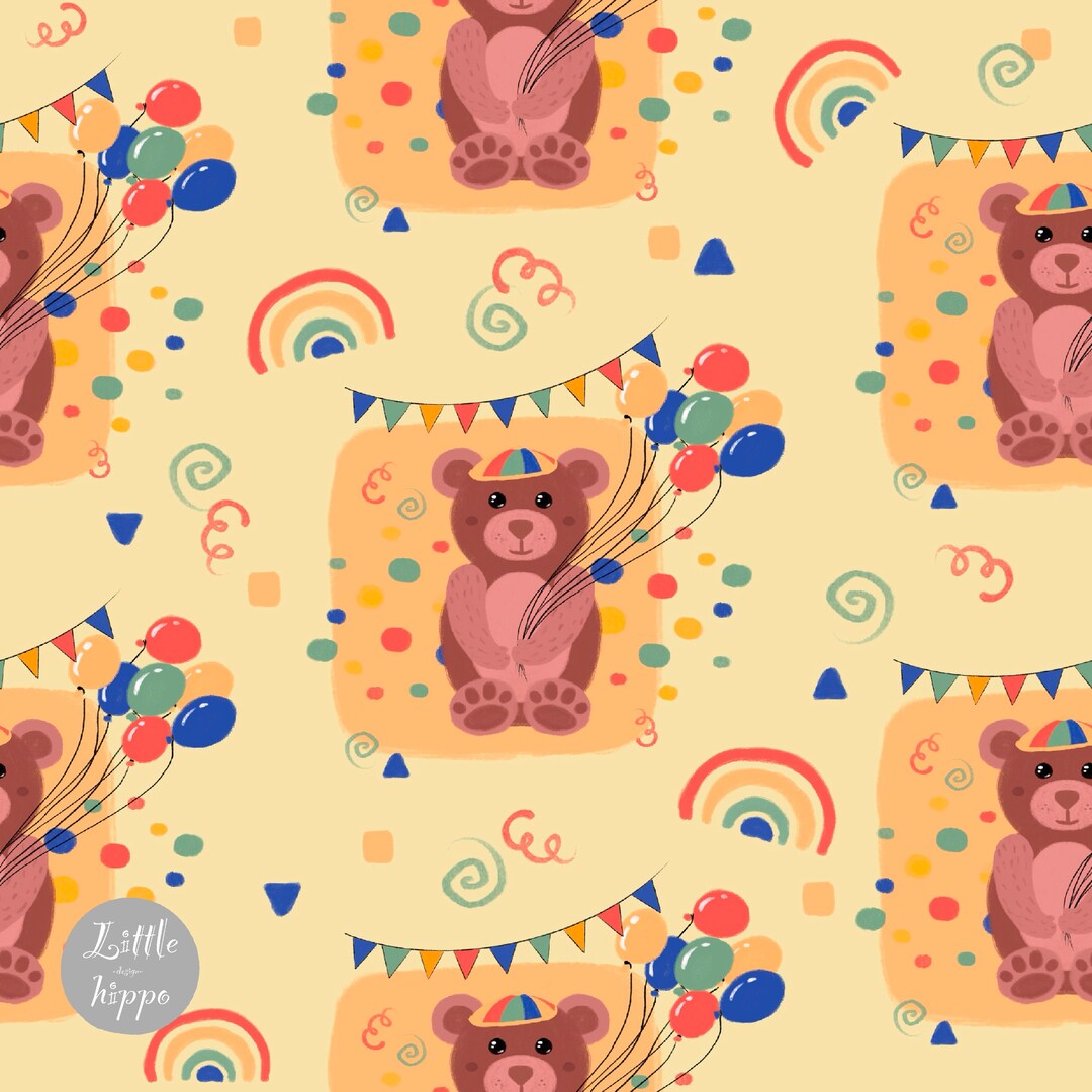 Teddy Bear Repeating Pattern With Sun Background - Etsy