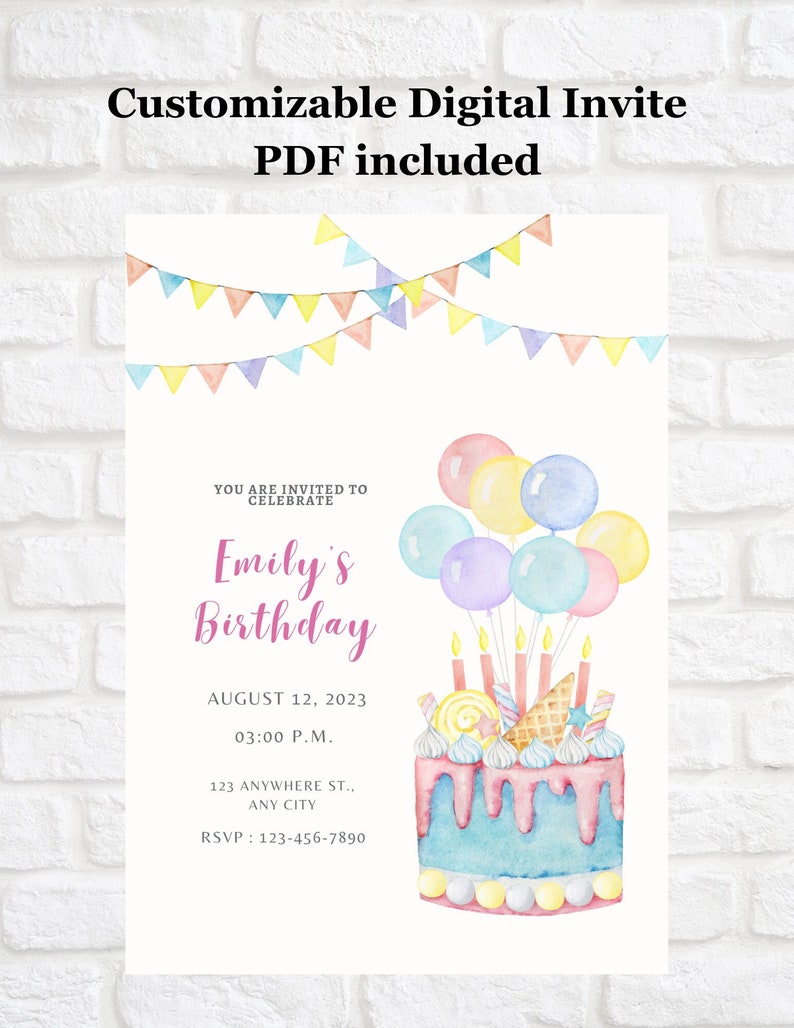 Customizable Birthday Cake Invitation - Etsy
