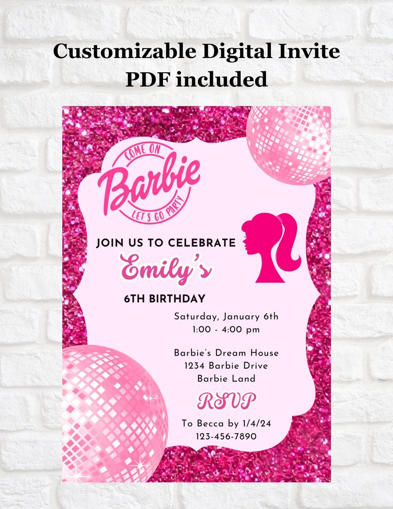 Invitación de cumpleaños de Barbie personalizable - Etsy España