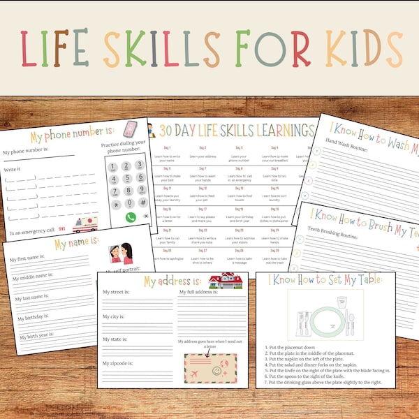 Life Skill Worksheets Kids - Etsy