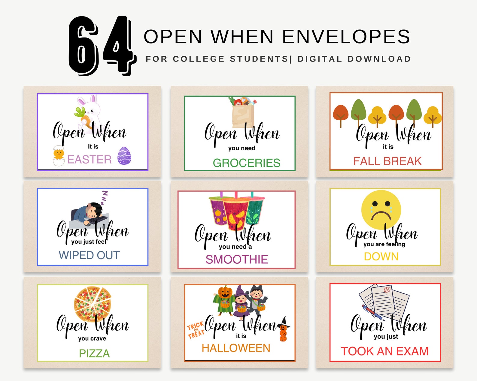 Open When Letters for College Students, Motivational Envelope, Perfect ...