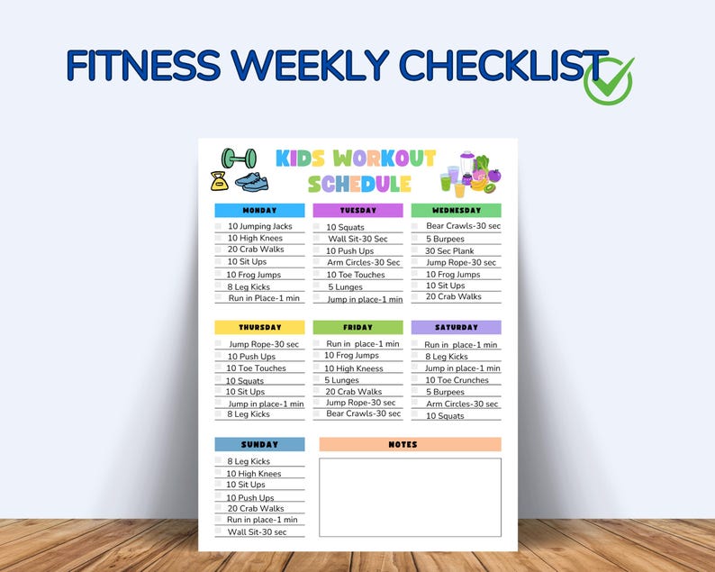 Kids Workout Schedule: Fun Fitness Challenge Chart (digital Download ...