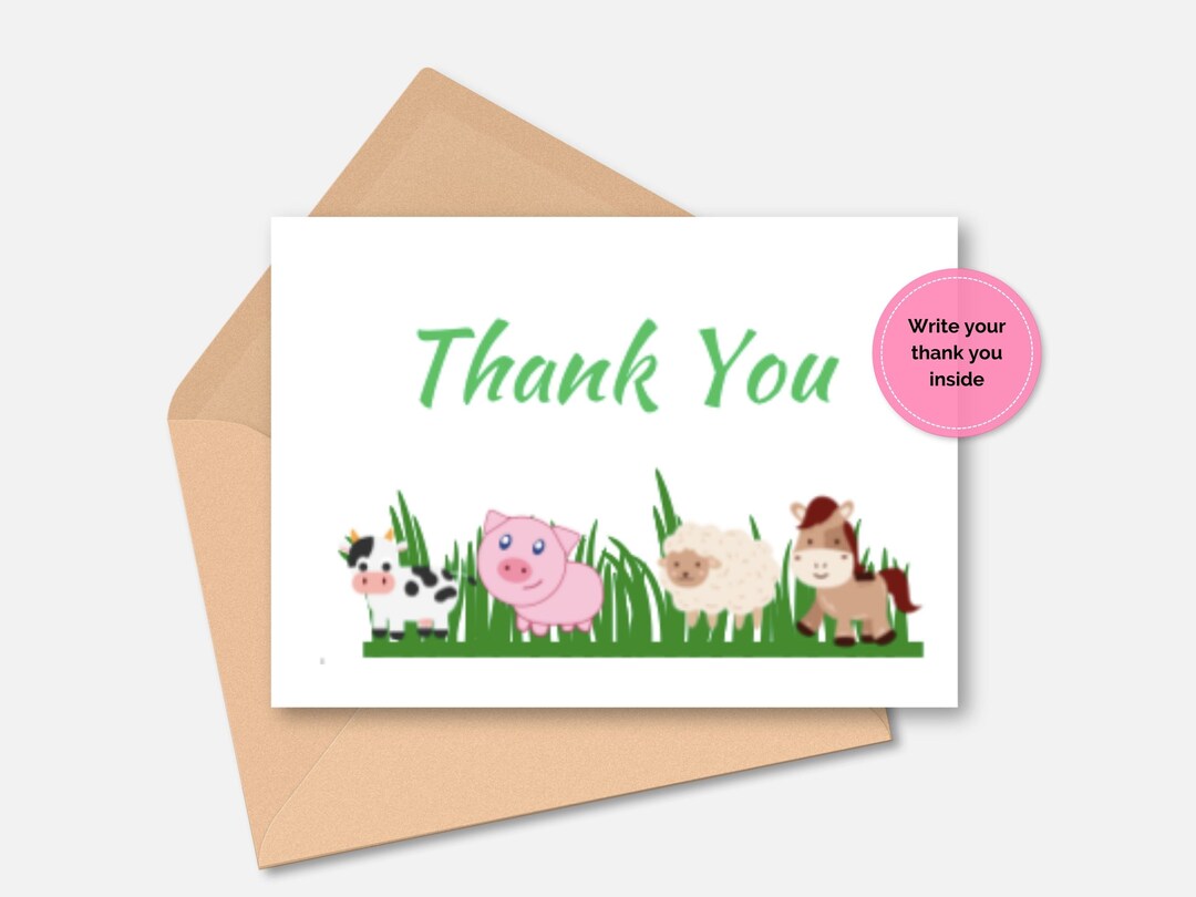 Farm Animal Thank You Cards: Baby Shower Notes (digital Download) - Etsy