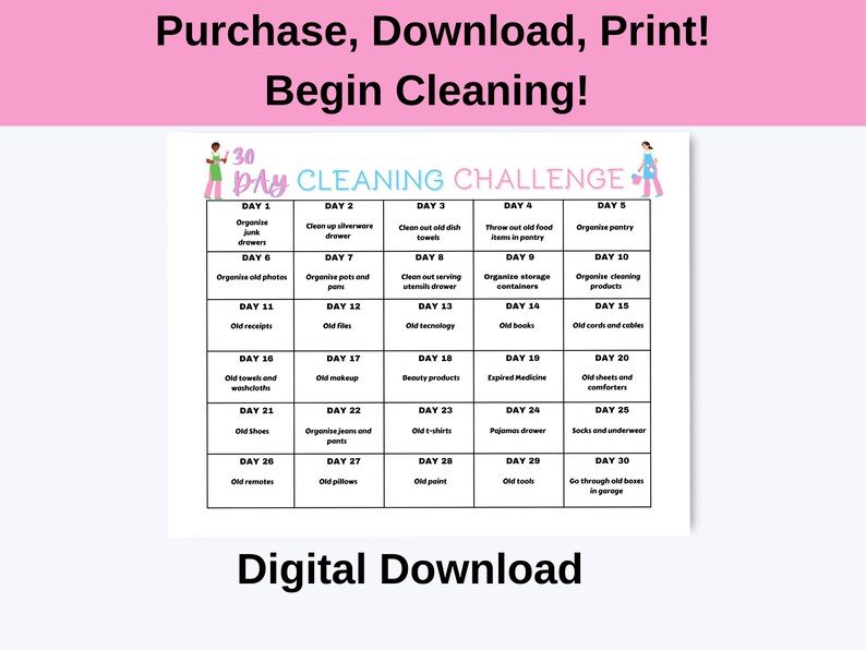 30 Day Cleaning Challenge - 30 Days to a Clean House - Take Actions to ...