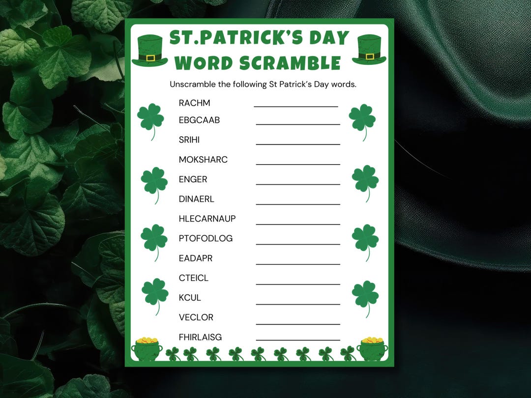 St. Patrick's Day Word Scramble: Shamrock Game (PDF) - Etsy
