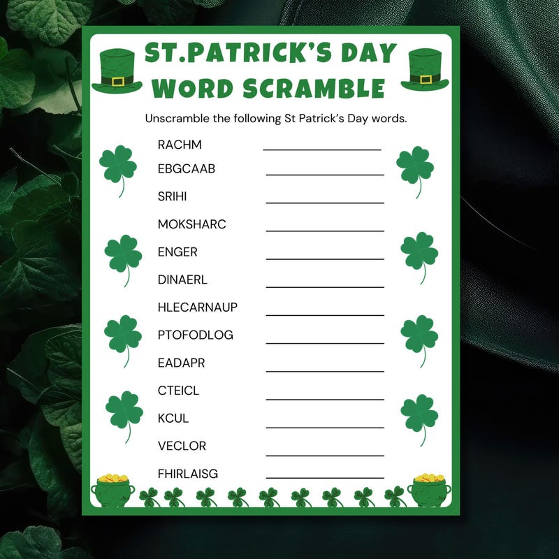 St Patricks Day Word Scramble - Etsy