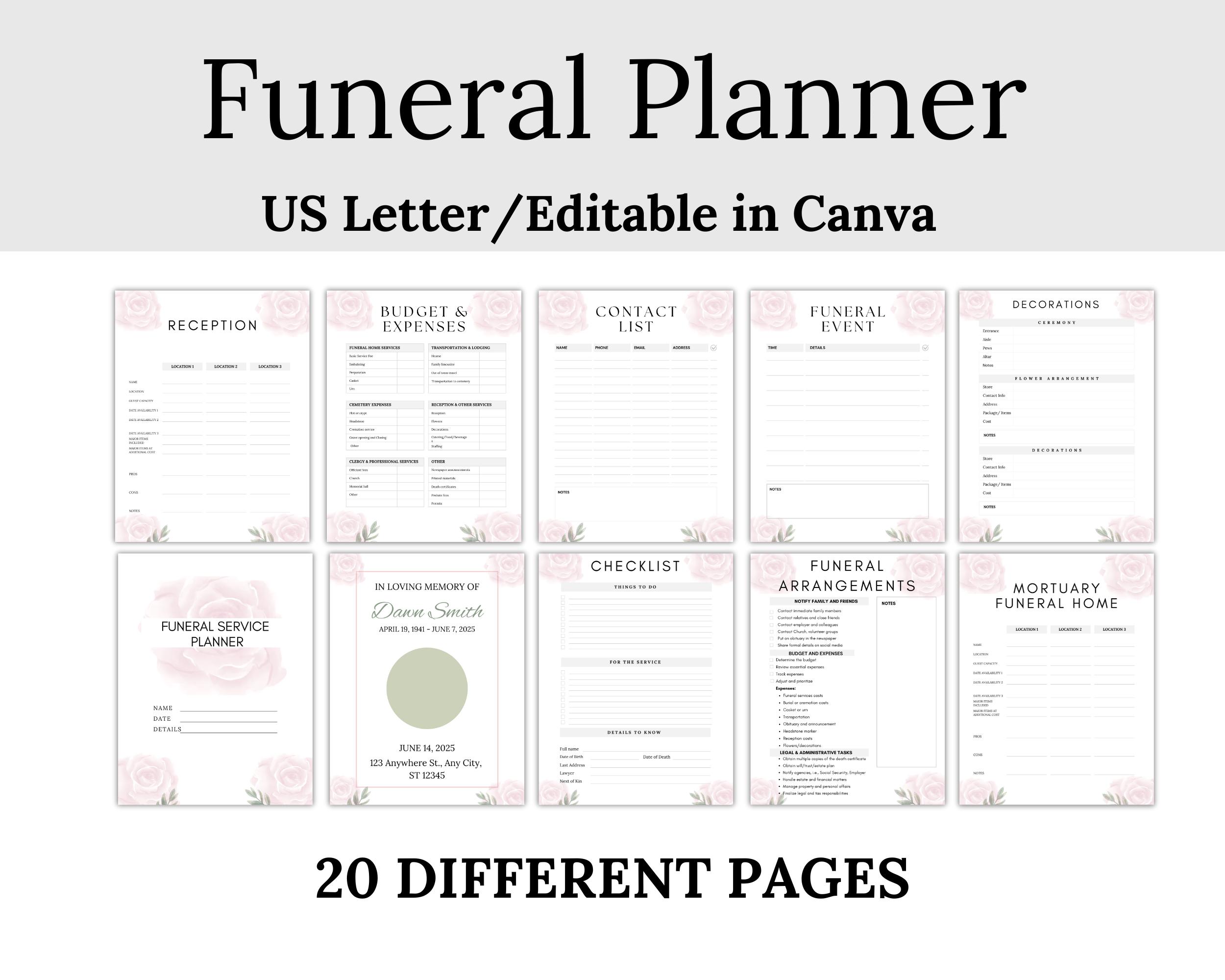 Funeral Service Planner: Celebration of Life Checklist (digital ...