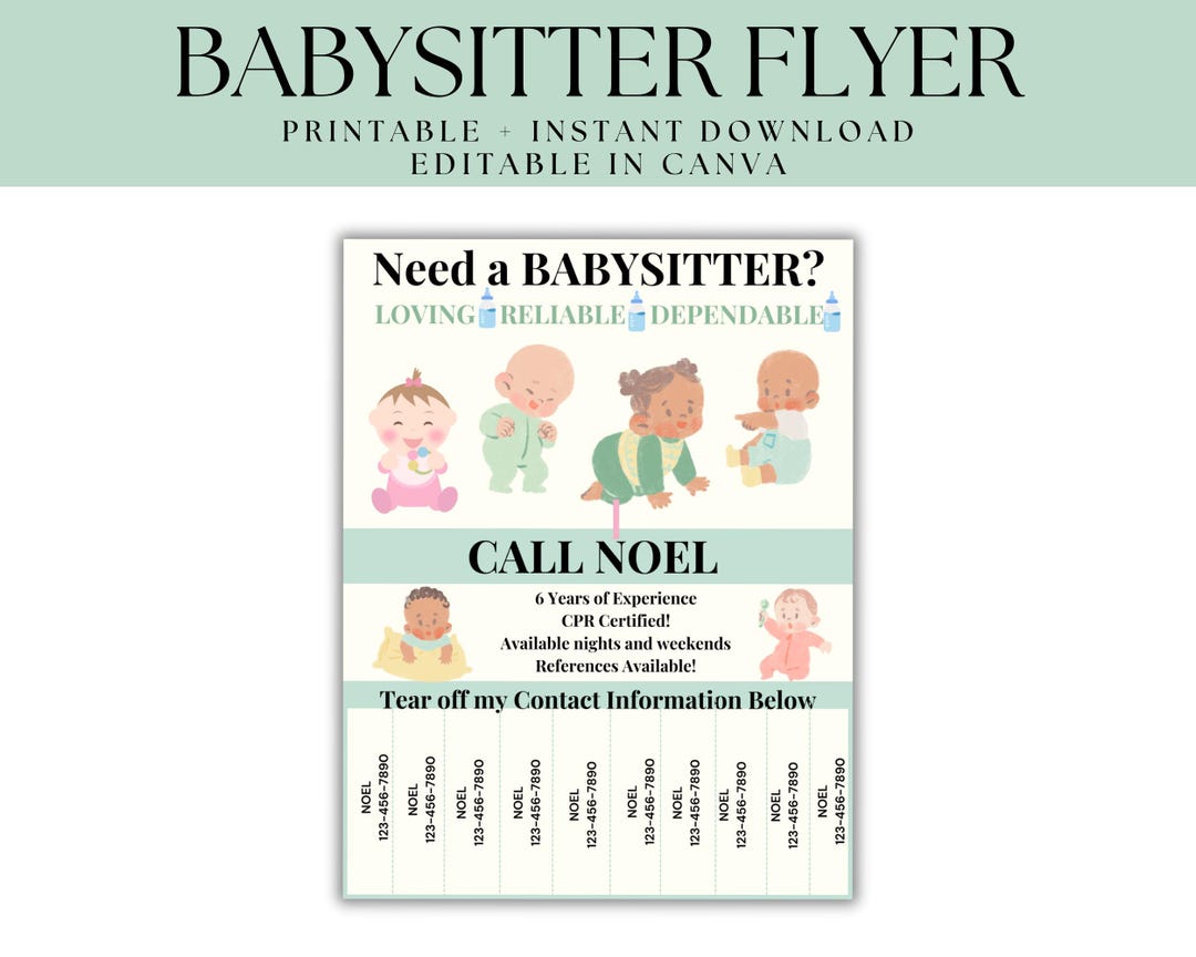 Customizable Babysitter Flyer - Tearoff Babysitter Flyer - Editable in ...